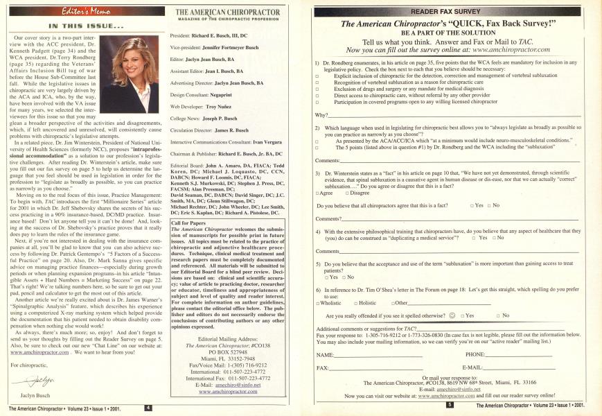 Editor's Memo | The American Chiropractor | January 2001