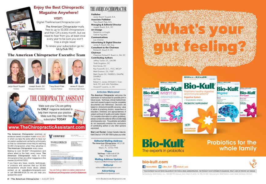 THE AMERICAN CHIROPRACTOR | The American Chiropractor | AUGUST 2019